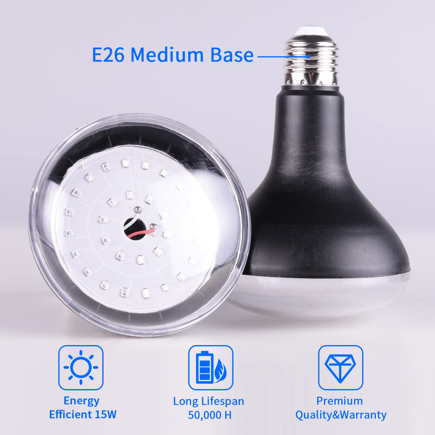 ISUERFY BR30 Black Light Bulbs 15W 2 Pack, E26 LED Black Case Bulb, 385-400nm, Fluorescent Blacklight Bulb for Glow in The Dark Party Body Paint Fluorescent Poster Halloween Decor