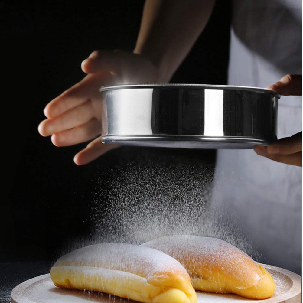 ADESUGATA 2 pack (60/40 Mesh) Professional 6/8/9.5 Inch, Round Flour Sifter for Baking - Flour Sieve Fine Mesh - Premium Rustproof Stainless Steel (9.5" (24 CM))