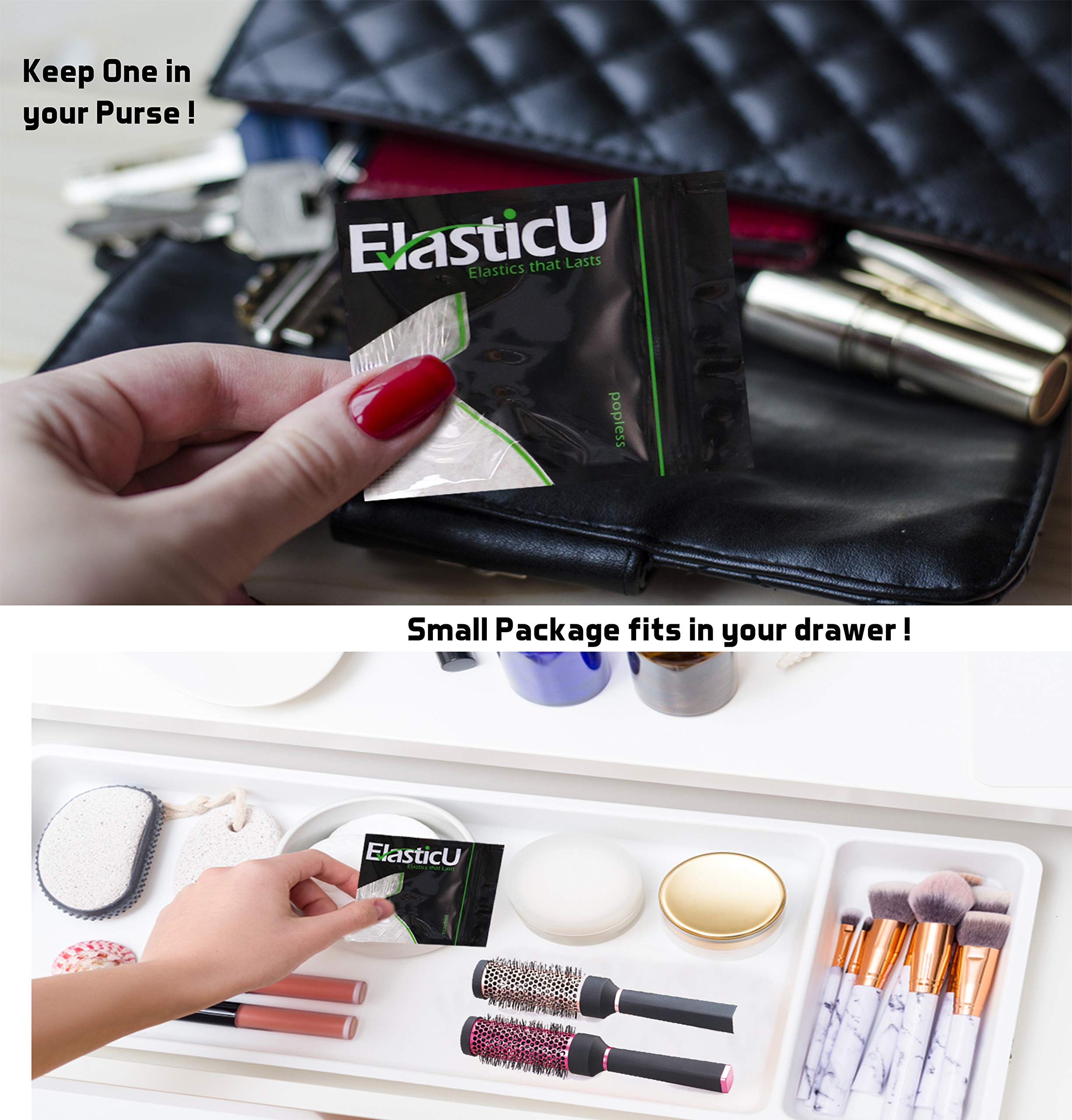 Hair Elastics - STRONG - REUSEABLE Clear Premium- 30mm, 2 Packs of 70 Total of 140 Rubbers by ElasticU