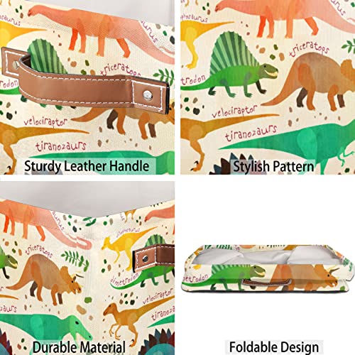 Dinosaur Pattern Storage Basket Bins for Organizing Pantry/Shelves/Office/Girls Room, Cute Animal Storage Cube Box with Handles Collapsible Toys Organizer 13x13