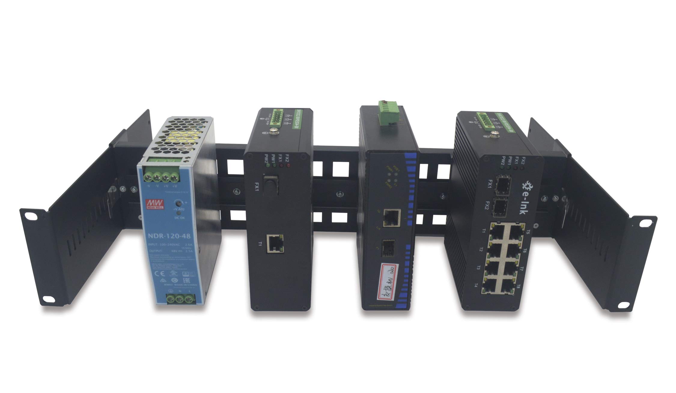 Naweisz 19 Inches Rack Mount Adjustable DIN-Rail Bracket 2U Height Used for Media Converter, Ethernet Switch, Industrial PoE Switch,Power Supplies Server Racks and Cabinet (Black)