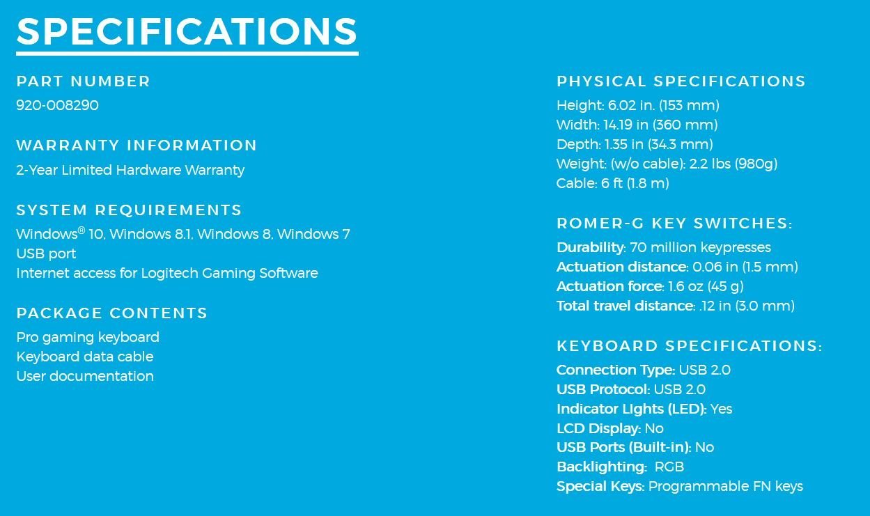 Logitech G Pro Mechanical Gaming Keyboard, 16.8 Million Colors RGB Backlit Keys, Ultra Portable Design, Detachable Micro USB Cable (Renewed)