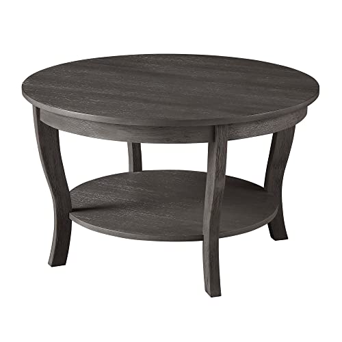 Convenience Concepts American Heritage Round Coffee Table with Shelf, Wirebrush Dark Gray