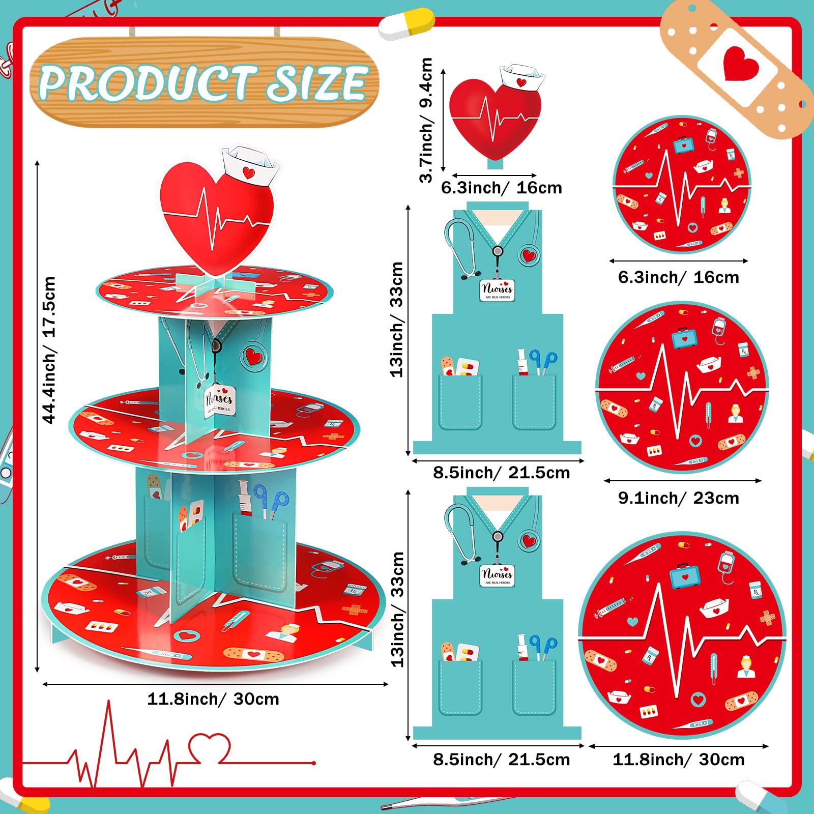 3 Tier Nurse Graduation Party Decoration Nurse Themed Party Decorations Nurse Party Cupcake Stand Medical Rn Themed Party Supplies Nursing Themed Cupcake Holder Decor for Doctors Nurses Day