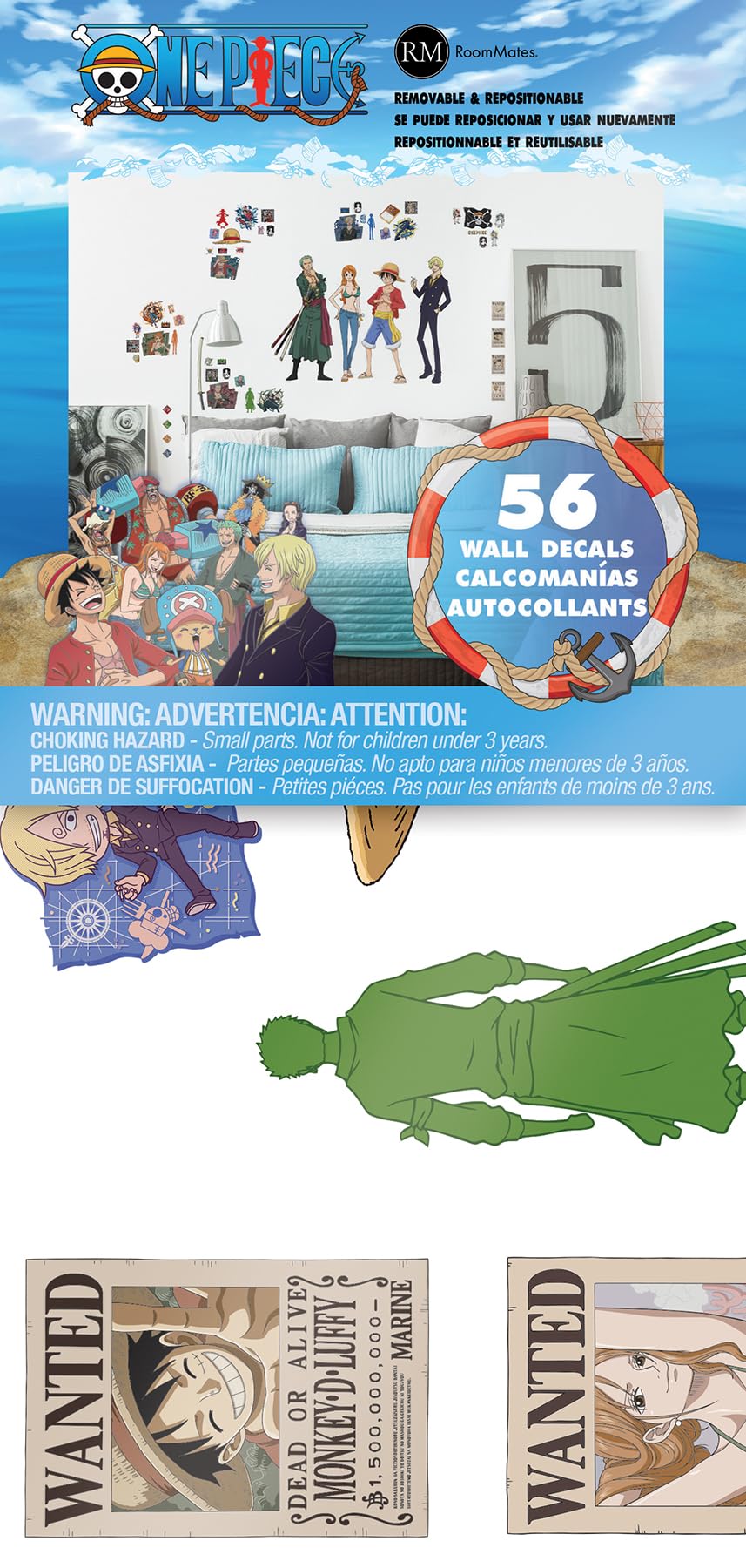 RoomMates RMK5438SCS One Piece Straw Hat Crew Wall Decal, Brown