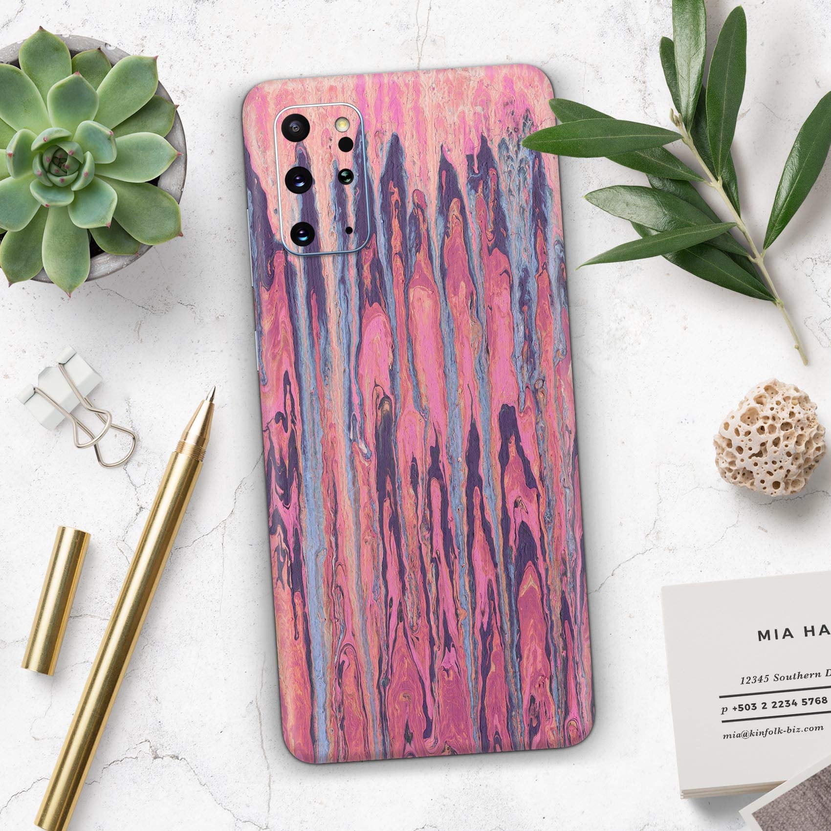 DesignSkinz Abstract Wet Paint Pink Sag Protective Vinyl Decal Wrap Skin Cover Compatible with The Samsung Galaxy S20 (Screen Trim & Back Glass Skin)