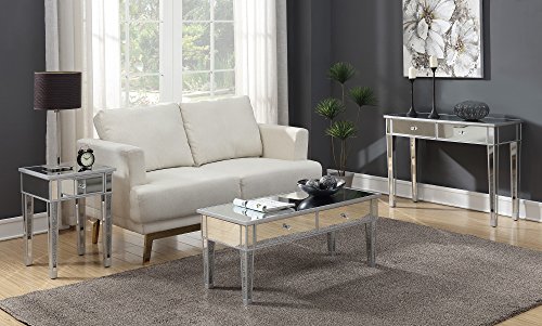 Convenience Concepts Gold Coast Mirrored Desk 42" - Console Table with 2 Drawers for Storage in Living Room, Office, Silver/Mirror