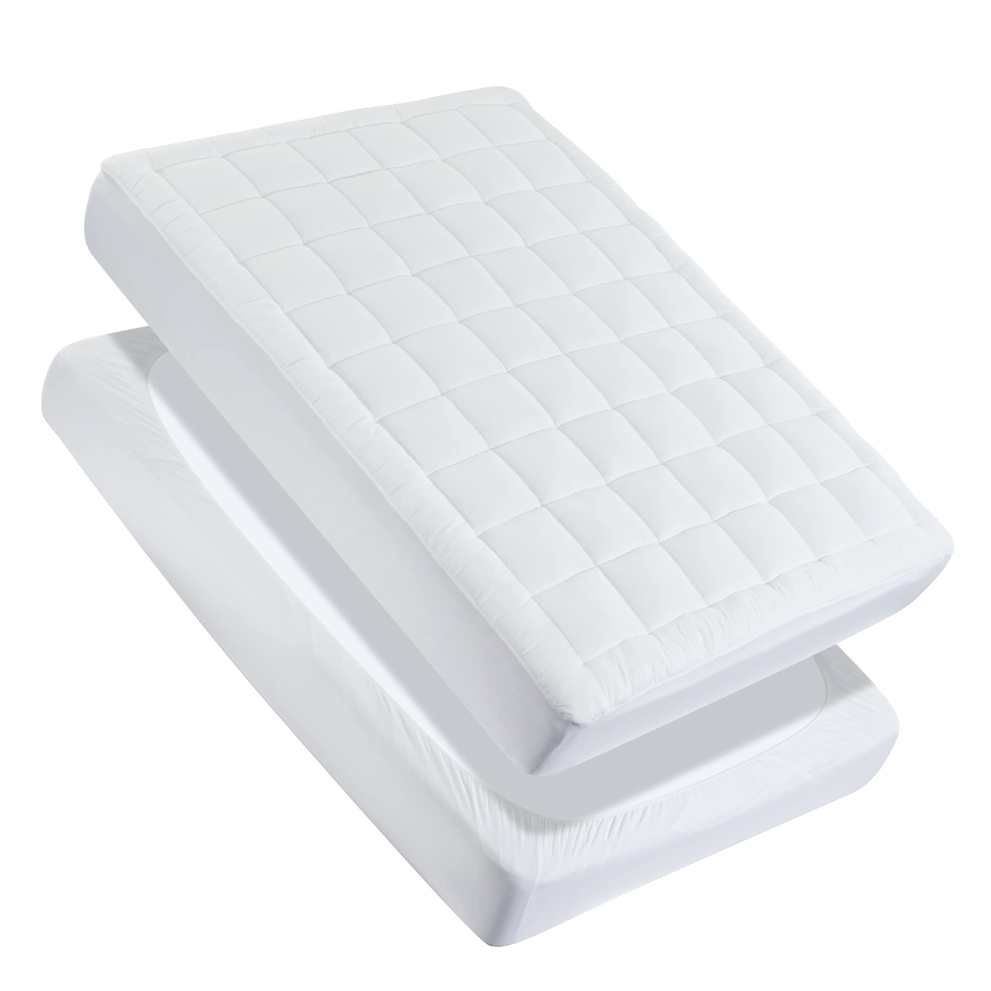 SONIVE Bedding Mattress Pad Soft, Fluffy Pillow Top Mattress Cover, Cooling and Breathable Mattress Topper, Streches up to 21 Inches Mattress Cover, Machine Washable (White, Queen)