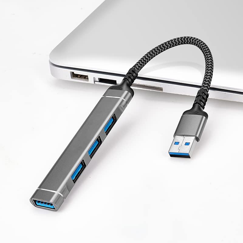 ACHORO 4 USB Hub - Nylon Braided High Speed USB 3.0 & USB 2.0 Multiple USB Port Hub - Aluminium Alloy External USB Port for Laptop, Mac, PCs, β Portable USB Port Expender & Computer USB Hub (4 Ports)