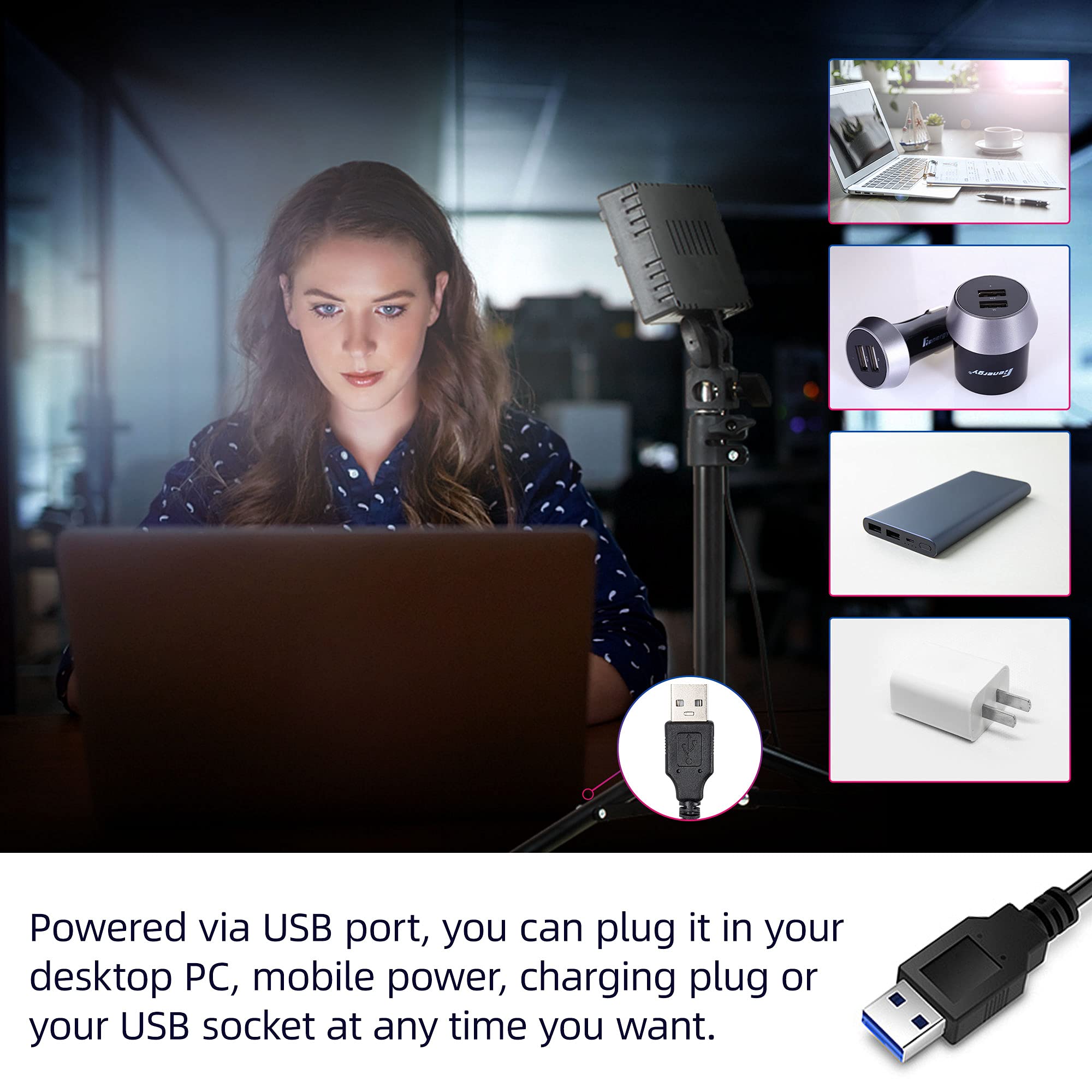 RGB Photography Lighting,USB Powered 2600K-6000K LED Tabletop Light with Stand, for Zoom Calls Video Conference Webcam Meeting Tiktok Game Streaming YouTube Photo Video Studio Shooting (2 Packs