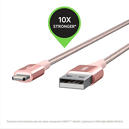 Belkin MIXIT DuraTek Lightning to USB Cable - MFi-Certified iPhone Charging Cable for iPhone 11, 11 Pro, 11 Pro Max, XS, XS Max, XR, X, 8/8 Plus and more (4ft/1.2m), Rose Gold