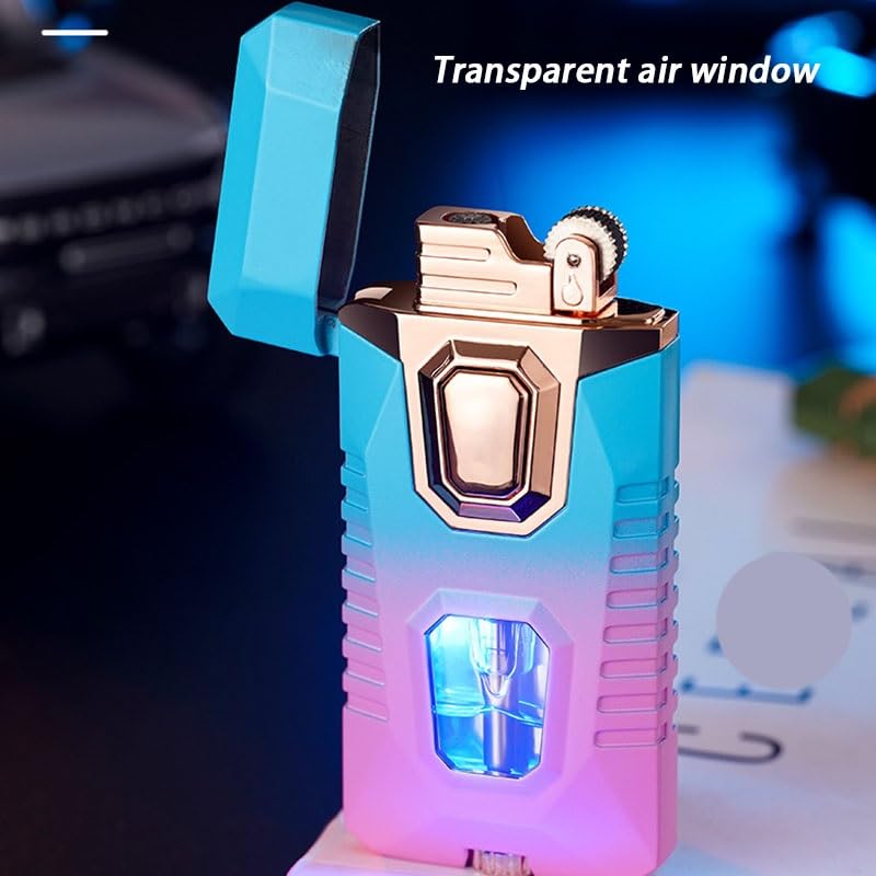 2024 Inflatable, Clear Gas Window Lighter, Dual Flame Lighter, Reusable, Portable, for Cigarettes, Gifts, Collections (No Gas) (Color : C3)