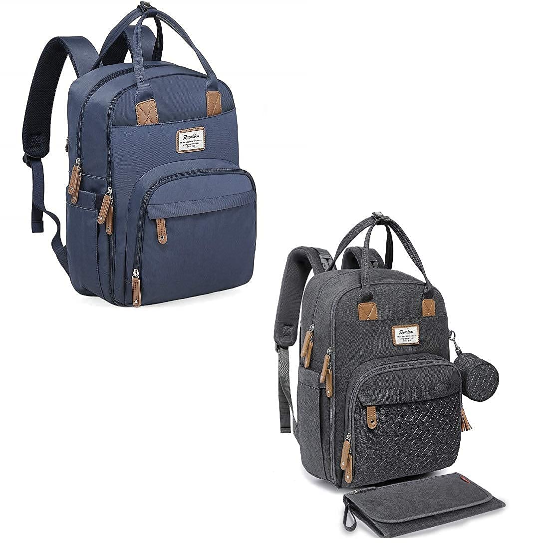 RUVALINO Diaper Bag Backpack Set, Unisex All-in-One Baby Bags for Boy Girl, Multifunction Large Travel Backpack with Portable Changing Pad, Stroller Straps, Pacifier Case and Insulated Pockets