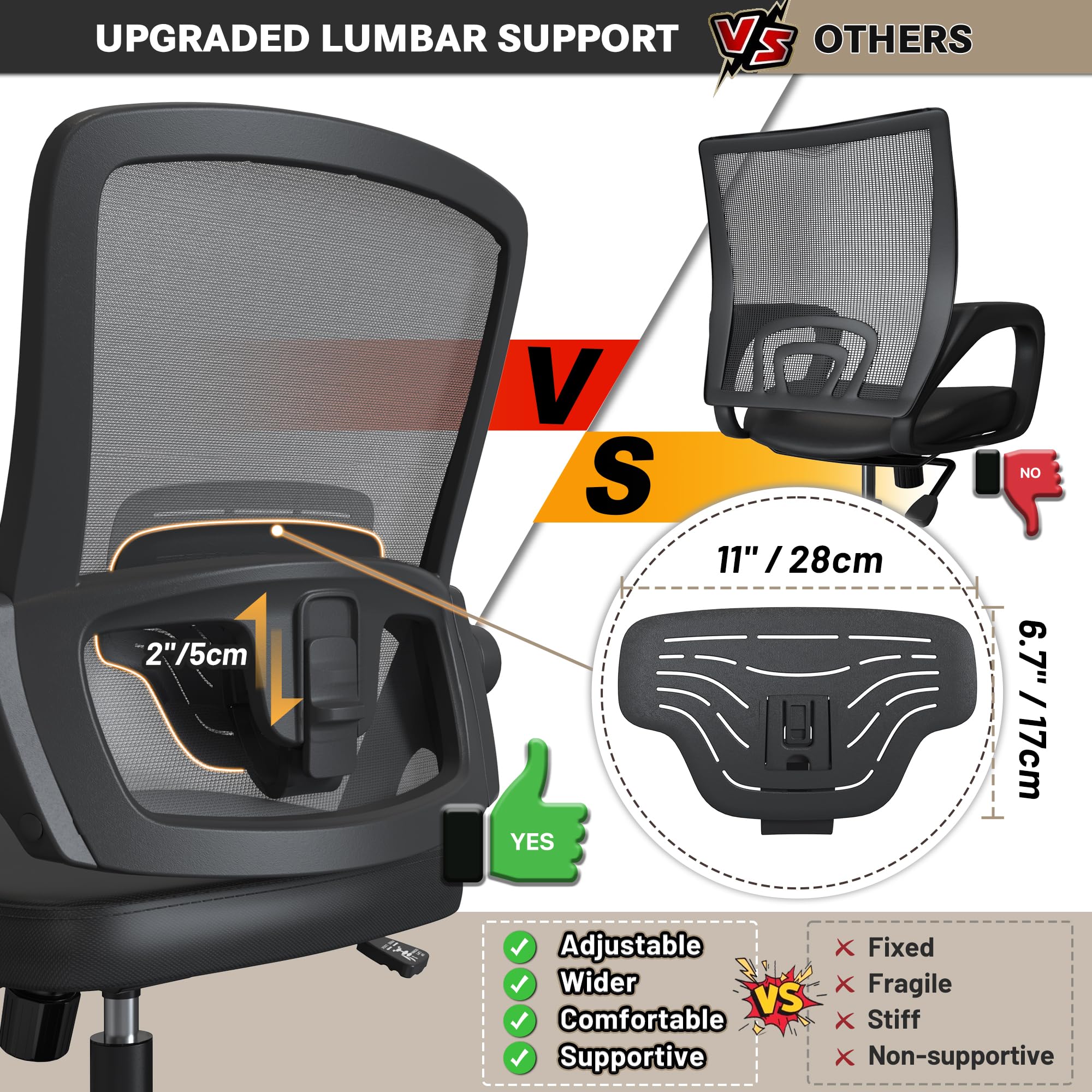 iCoudy Ergonomic Mesh Office Chair Comfy Swivel Home Computer Desk Chair with Flip Up Arms Comfortable Black Modern Computer Chair with Wheels Office Desk Chair with Adjustable Lumbar Support