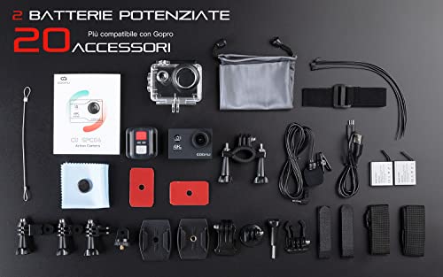COOAU 4K 20MP WiFi Action Camera External Microphone Remote Control Underwater 40M Waterproof Sport Camera Time Lapse with 2X1200mAh Batteries and 20 Accessories