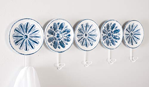Deco 79 Contemporary Metal Floral Wall Hook, 2"W x 11"H, Blue, White