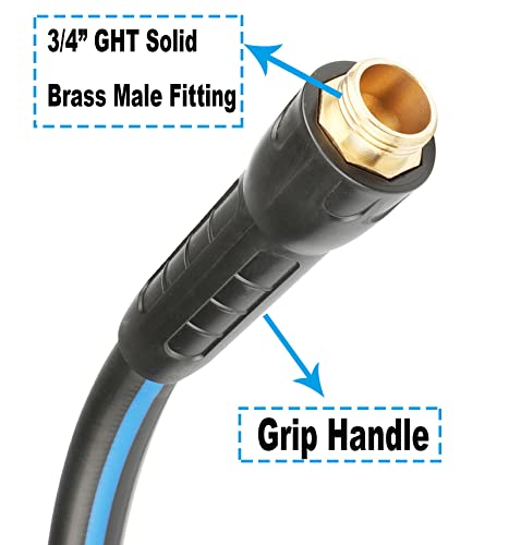 EADUTY Hybrid Garden Hose 5/8 IN. x 25 FT, Heavy Duty, Lightweight, Flexible with Swivel Grip Handle and Solid Brass Fittings, Gray+Blue