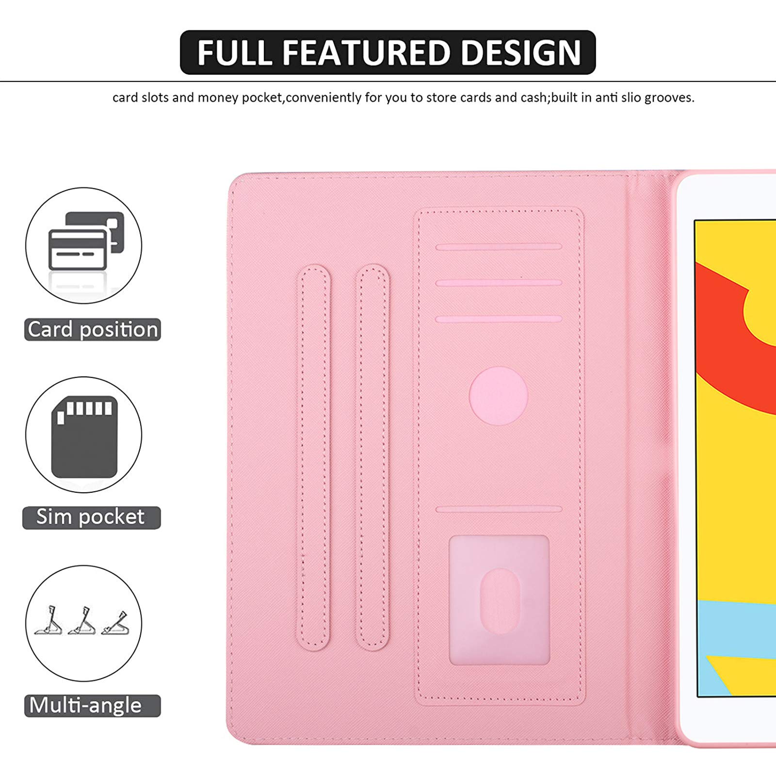 iPad Mini 5 Case Mini 4 Mini 3 2 Cover, FANCITY Smart Wake Sleep Flip Stand Case Soft PU Leather Protective Case with Card Slot Pen Holder for Apple iPad Mini 1 2 3 4 5 - Pink Marble