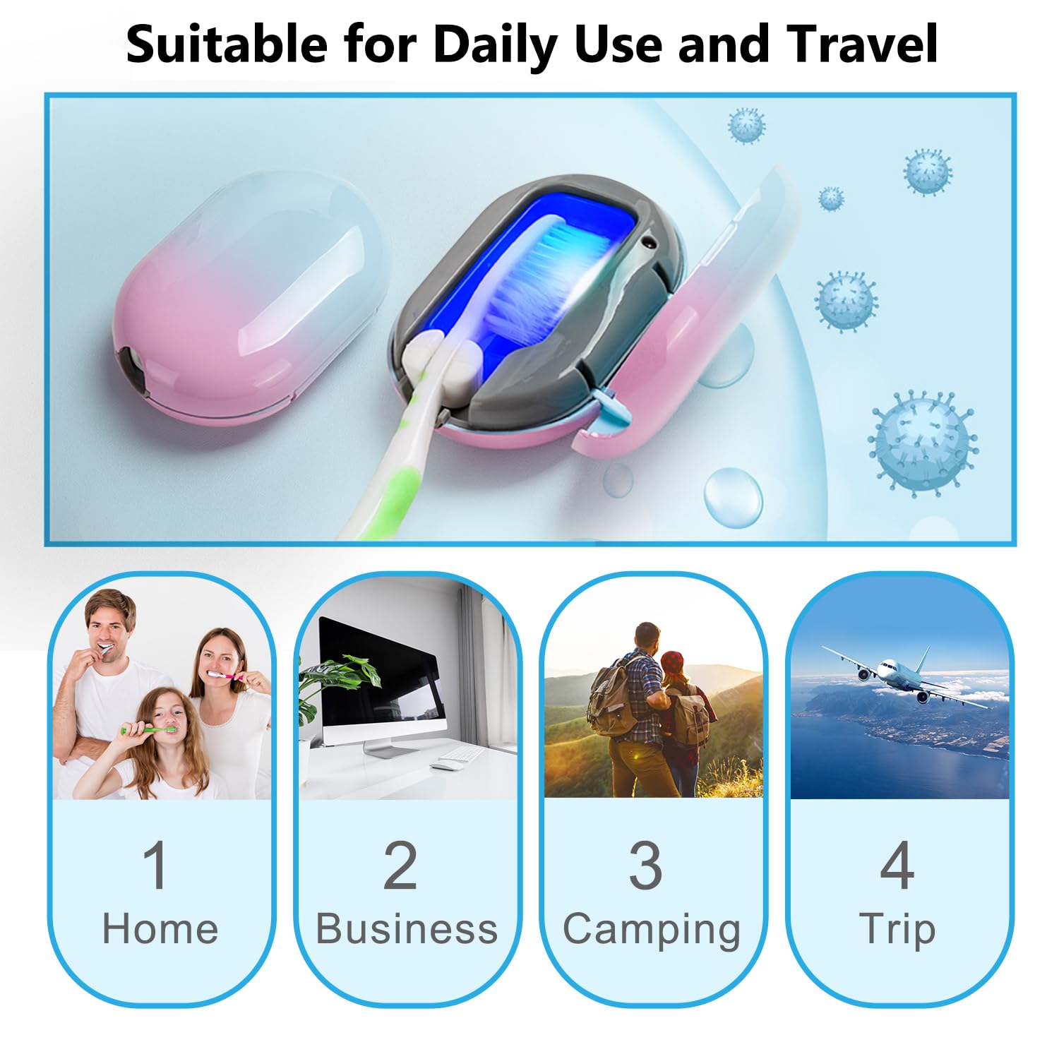 TAISHAN UV Sanitizer Toothbrush Case,Rechargeable Portable Mini Travel Toothbrush Holder,Fits All Toothbrushes for Both Electric and Manual Toothbrushes,Safety Feature, for Home and Travel