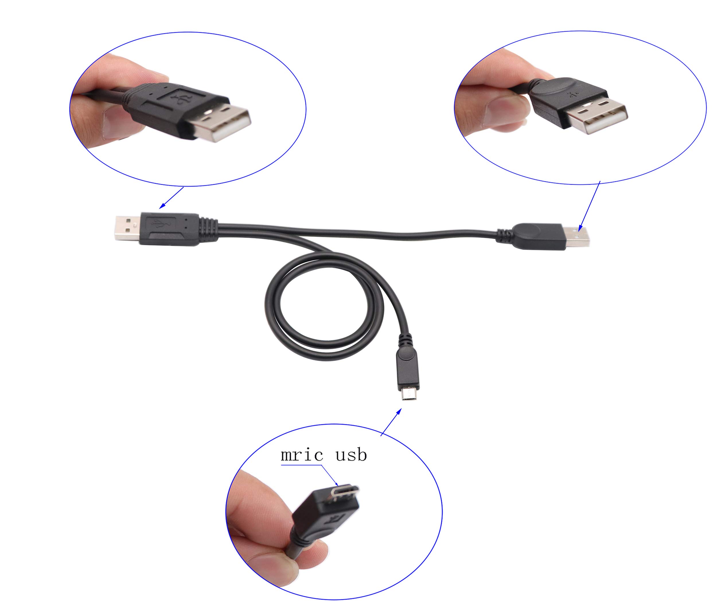 zdyCGTime USB 2.0 A Dual Power Micro Cable, USB 2.0 A Male to USB 2.0 A +Micro USB Male Y Adapter Charging Cable for Samsung, HTC, Tablet and More Extension Cable (1.7 ft)