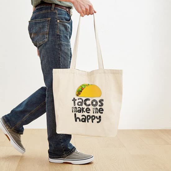 CafePress Tacos Make Me Happy Tote Bag Natural Canvas Tote Bag, Reusable Shopping Bag