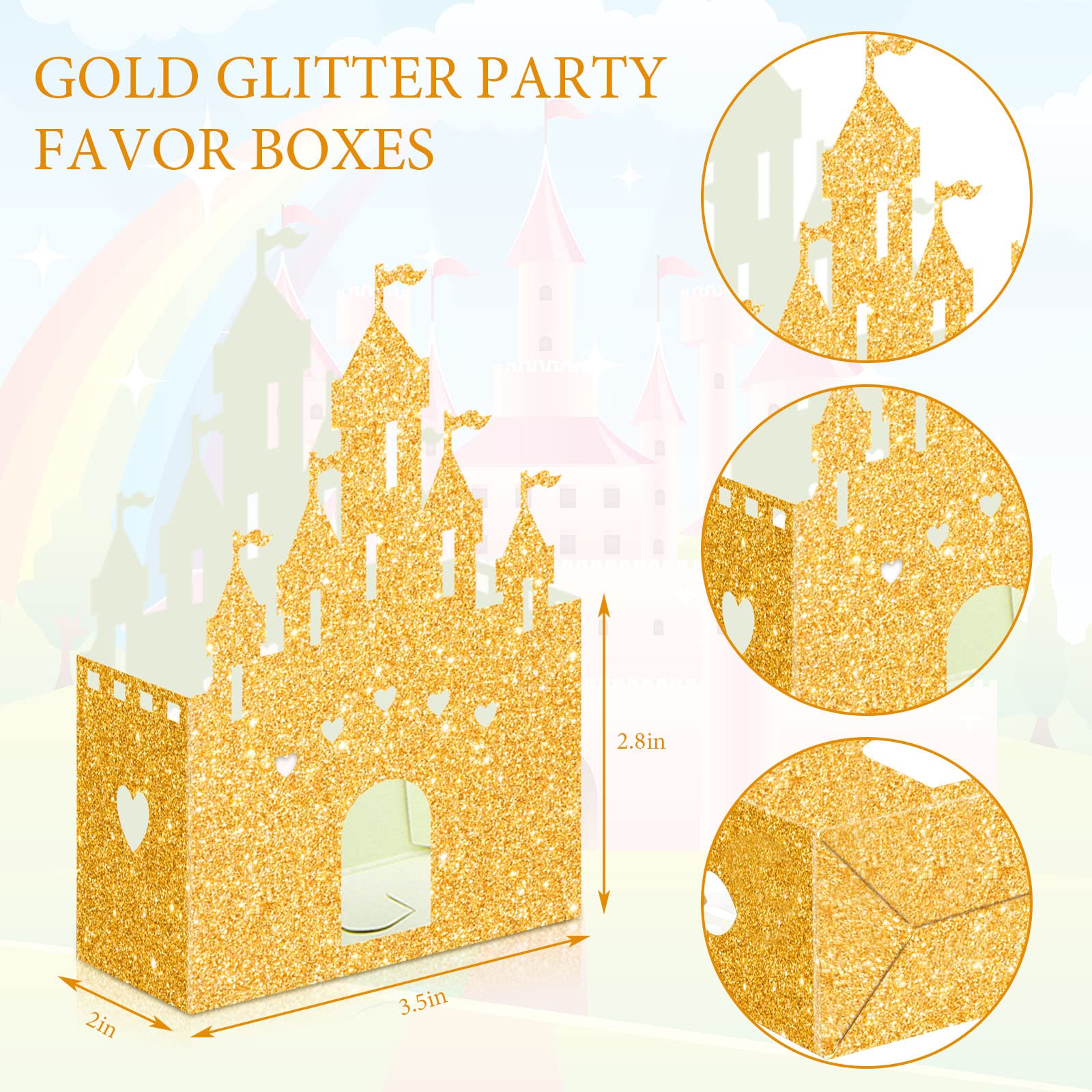 Chrisfall 24 Pieces Princess Castle Boxes Princess Castle Candy Boxes Princess Castle Party Decorations Glitter Princess Castle Birthday Favor Boxes for Wedding Birthday Party Supplies