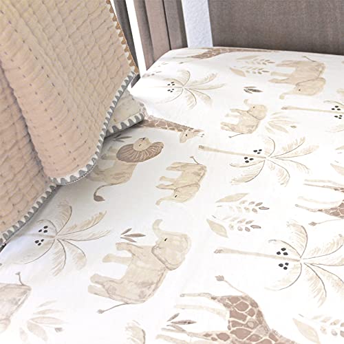 Crane Baby Soft Cotton Crib Mattress Sheet, Fitted Sheet for Cribs and Toddler Beds, Safari Animal, 28”w x 52”h x 9”d