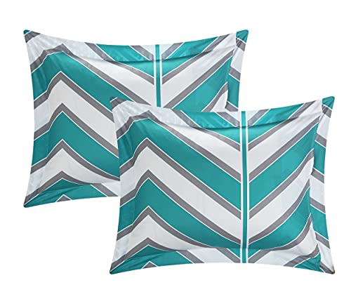 Chic Home Laredo Chevron and Geometric Printed Reversible Comforter Sheet Set, Full, Aqua