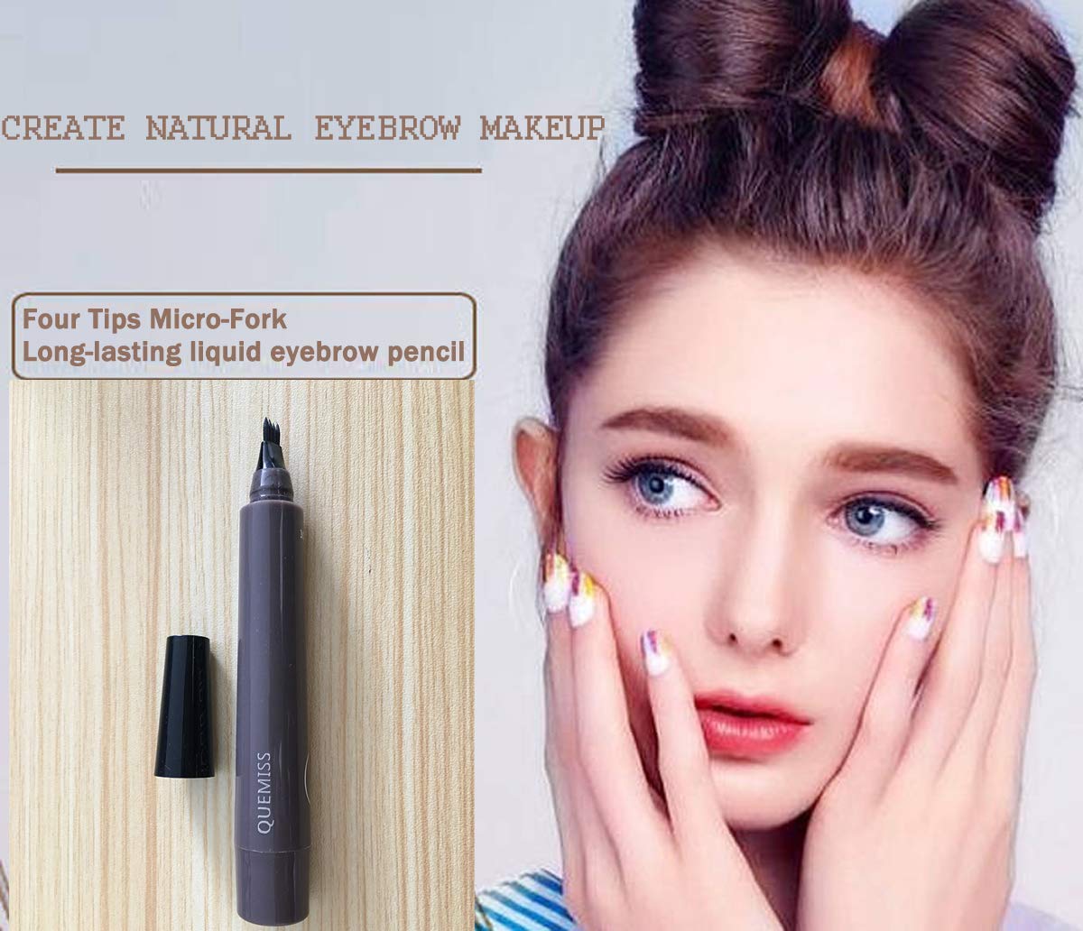 QUEMISS Eyebrow Pen Microblading 4 Fork Tip Eyebrow Pencil Creates Lasting MakeUp Professional Natural Brow Pen Cover Sparse Areas Daily Waterproof 3D Brow Pencil (04#Gray Brown)