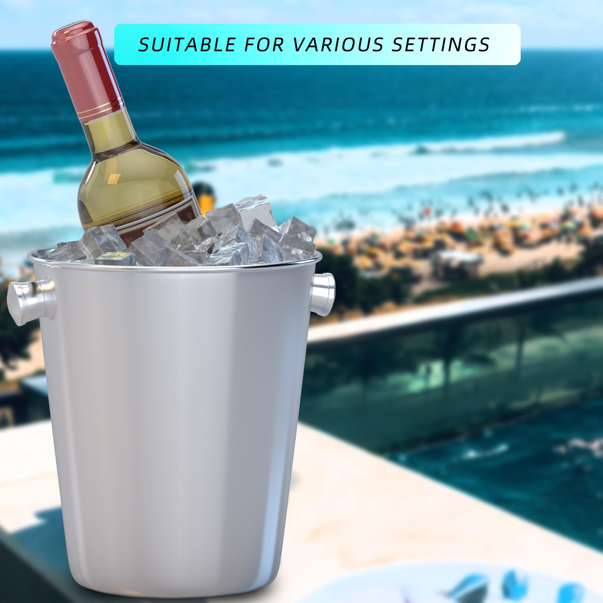 Olmaanseta Champagne Bucket With Ice Scoop,Stainless Steel Wine Bucket For Bar,large Ice Buckets For Parties, Wine Chiller With Handles 4 Quart