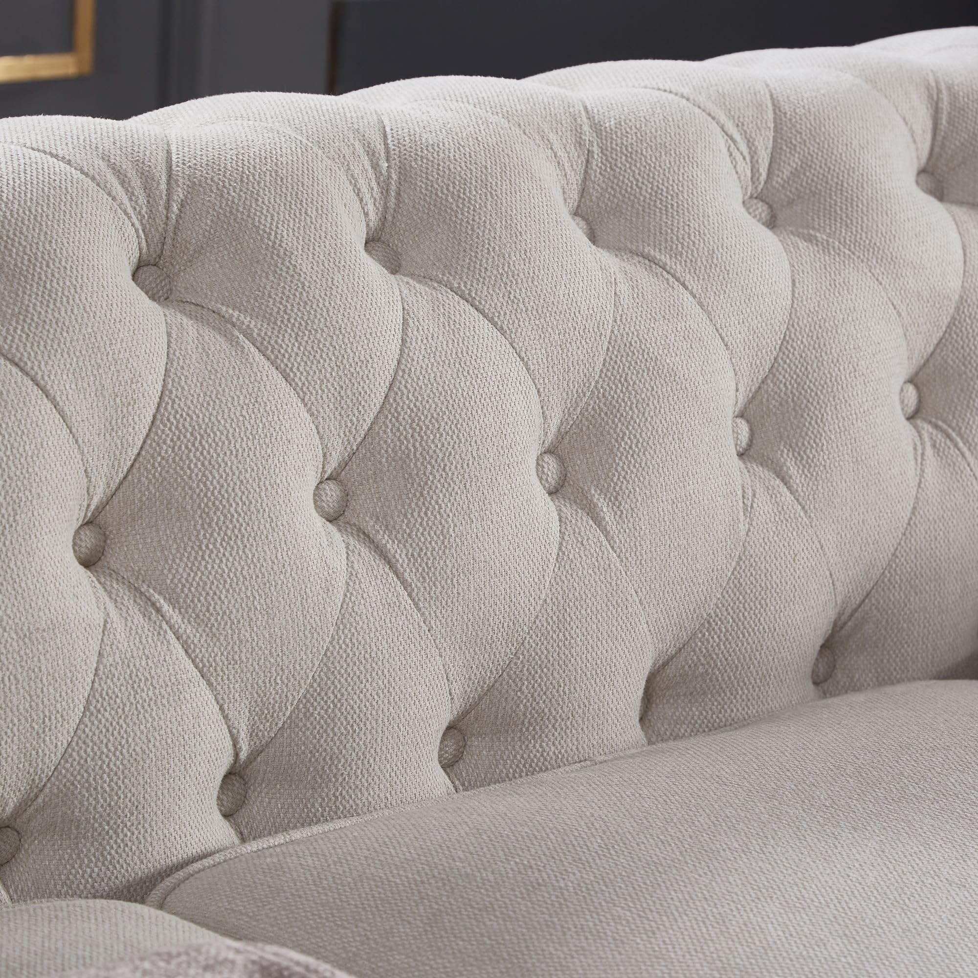 LUMISOL 3 Seater Couch for Living Room, Modern Upholstered Tufted Couch with Nailhead Trim & Wood Legs, Chesterfield Sofa with Rolled Arms