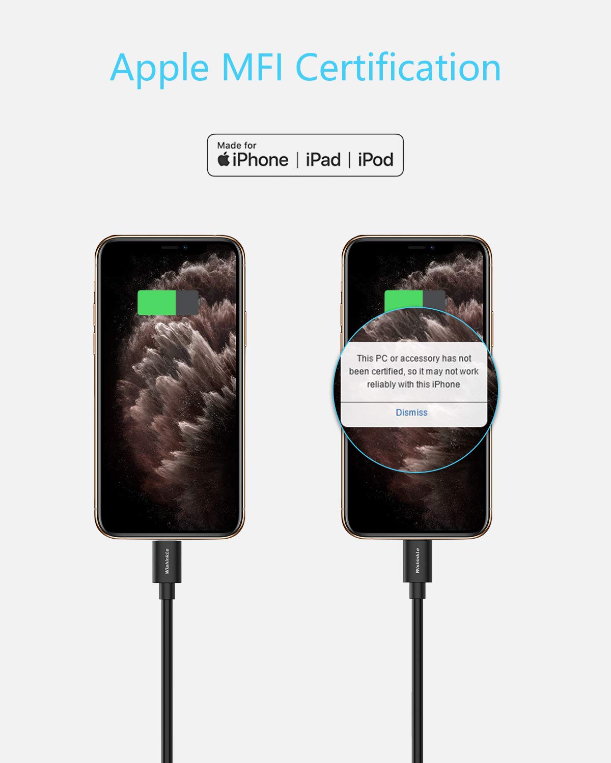 Wishinkle USB C to Lightning Cable 3.3ft iPhone 12 Charger [Apple MFi Certified] Type C to iPhone Cable for iPhone 12 11 Pro/X/8/8 Plus, iPad, Airpods Pro and More (B07XGVZHK3)
