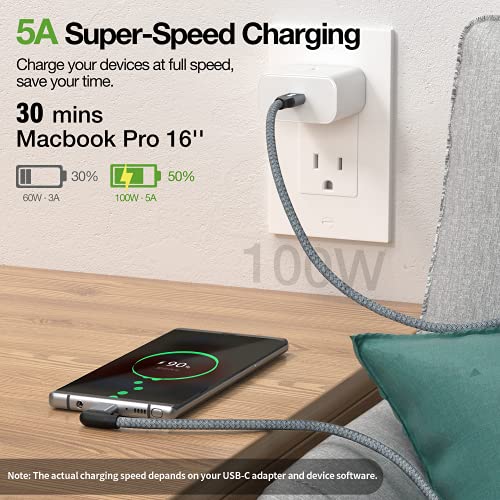 USB C to USB C Cable 100W, 20Gbps 90 Degree Right Angle 4K@60Hz Video Output Cable (USB C 3.1 & 3.2 Compatible) with E-Marker for Thunderbolt 3, Oculus Quest, MacBook, iPad Pro, Pixel, Switch, 3.3FT