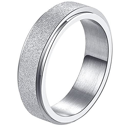 3Pcs Spinner Ring for Women Anxiety Relief - 6MM Stainless Steel Sand Blast Glitter Finish Rose Gold Silver Rainbow Color Fidget Ring Band Set -Size 9
