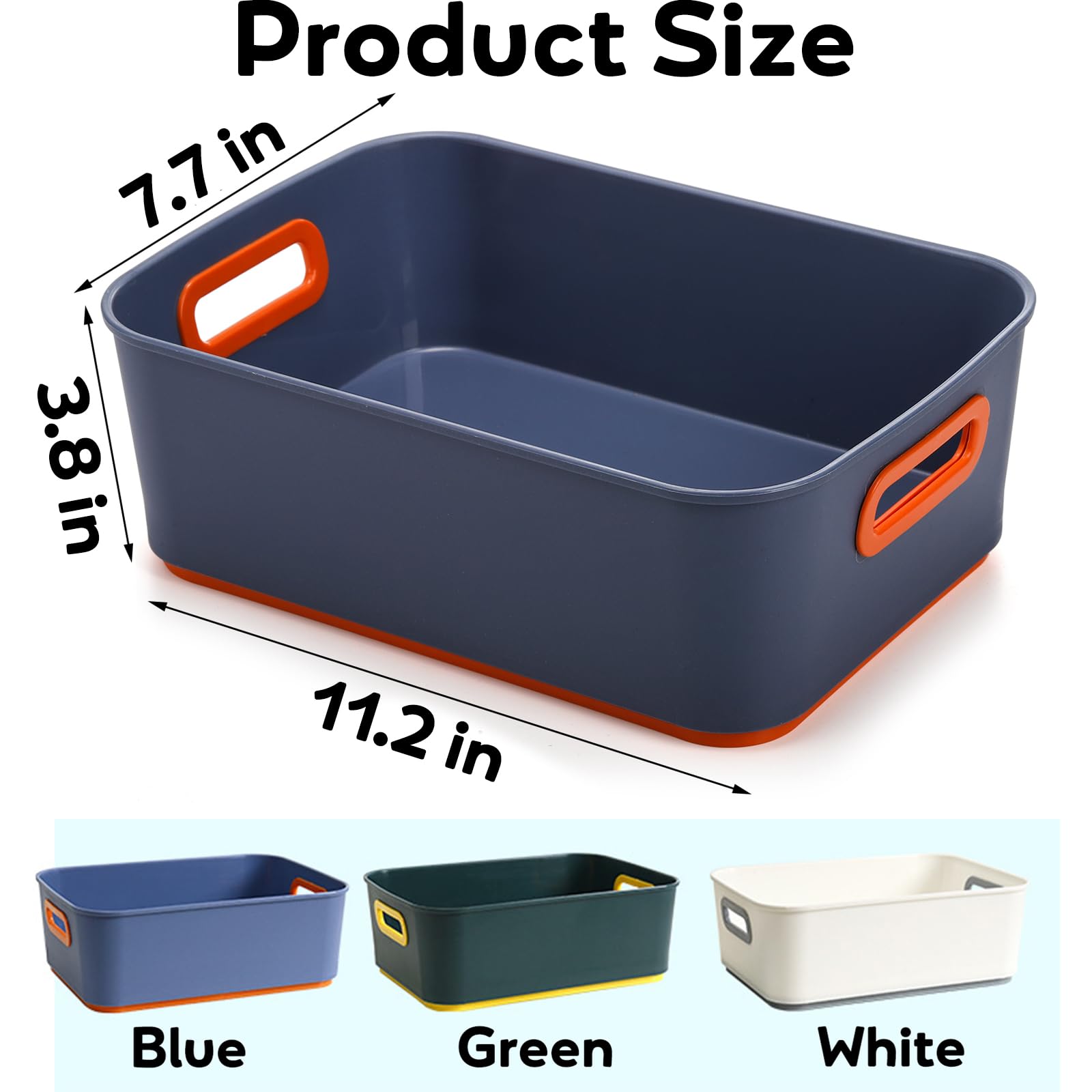 Youeon 3 Pack Plastic Storage Basket with Handle, 10 x 8 x 4 Inches Plastic Storage Bins, Plastic Storage Containers, Shelf Baskets for Laundry Room, Bedroom, Pantry, Office, Classroom