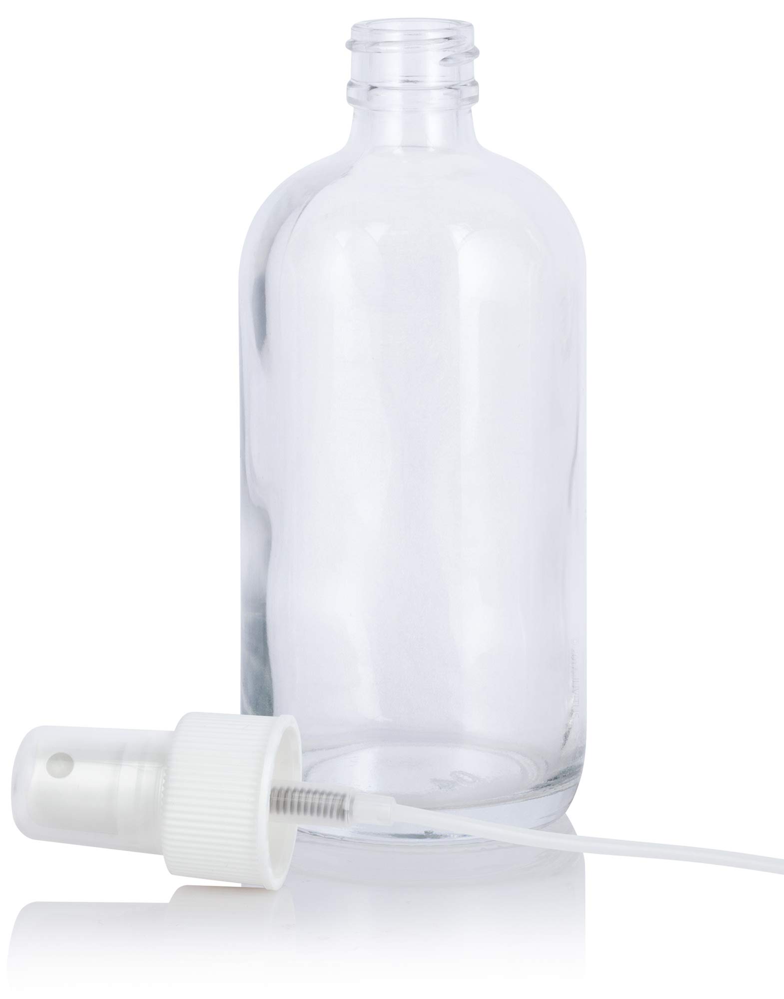 JUVITUS 8 oz Clear Boston Round Thick Plated Glass Bottle with White Fine Mist Spray (2 Pack)