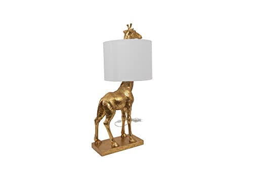 Creative Co-Op Resin Giraffe Table Lamp with Linen Shade, Distressed Gold