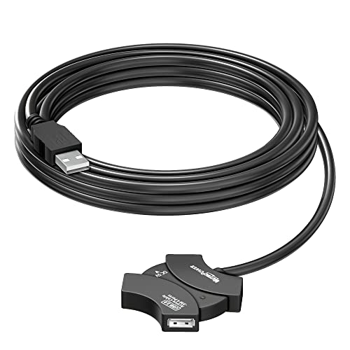 MutecPower 16.5 ft (5m) USB 2.0 Active Extension Cable with 4-Port USB Hub and extention chipset - USB Male to Female Cord/Repeater Cable 16.5 Feet Black