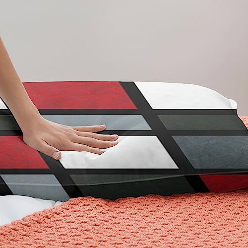 Bedding Sheet Bed Sets, Red Gray Black White Geometric Soft 3-Pieces Duvet Cover Set Comfy 1 Comforter Cover & 2 Pillowcases for All Season Twin(68"ร90")