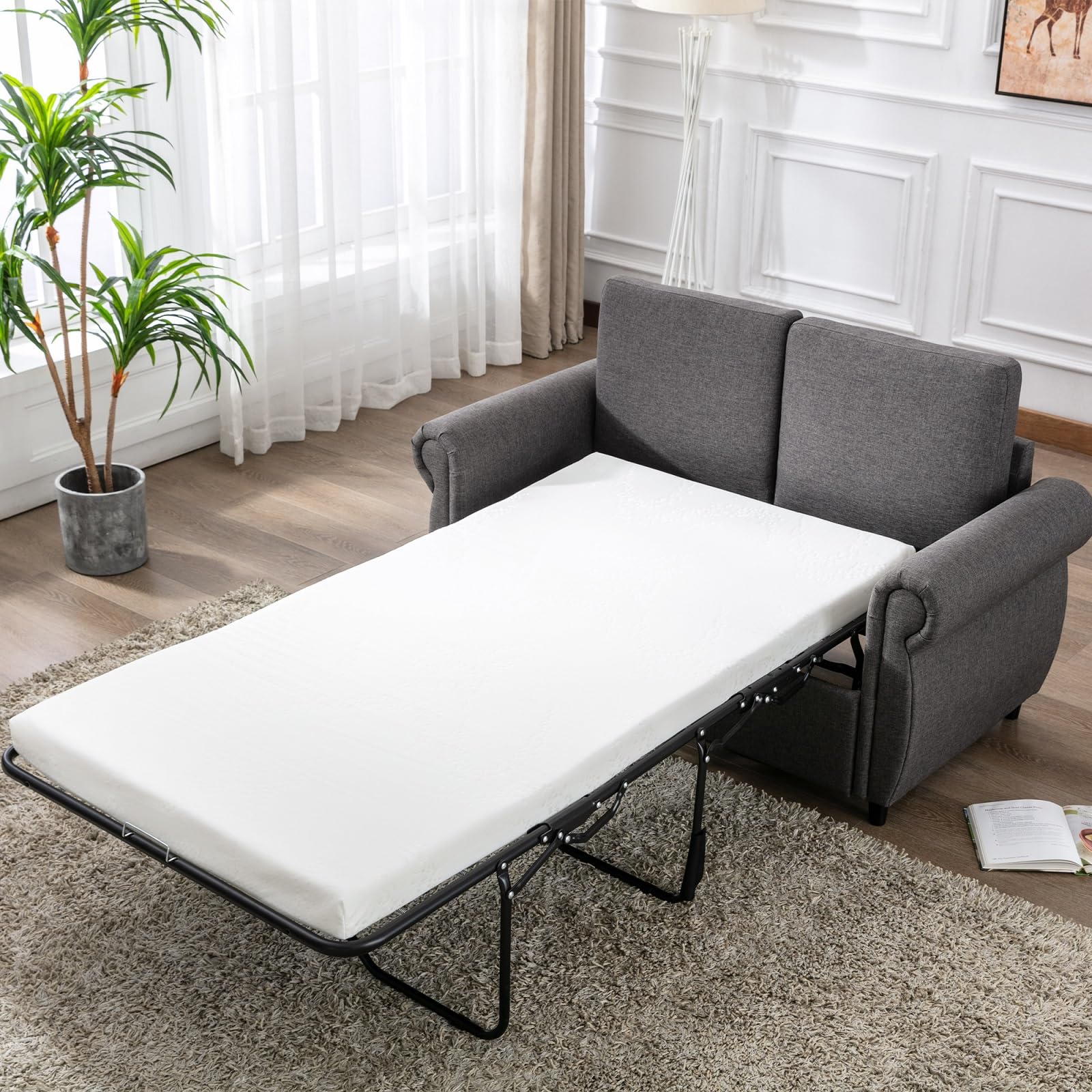 Luoyisimall Chaise Lounge Indoor Convertible Sofa Bedļ¼57.5" Pull Out Futon Loveseat Sleeper w/Twin Size Memory Mattressļ¼2-in-1 Sleeper Sofa Bed for Living Roomļ¼Apartmentļ¼Small Space (Gray)