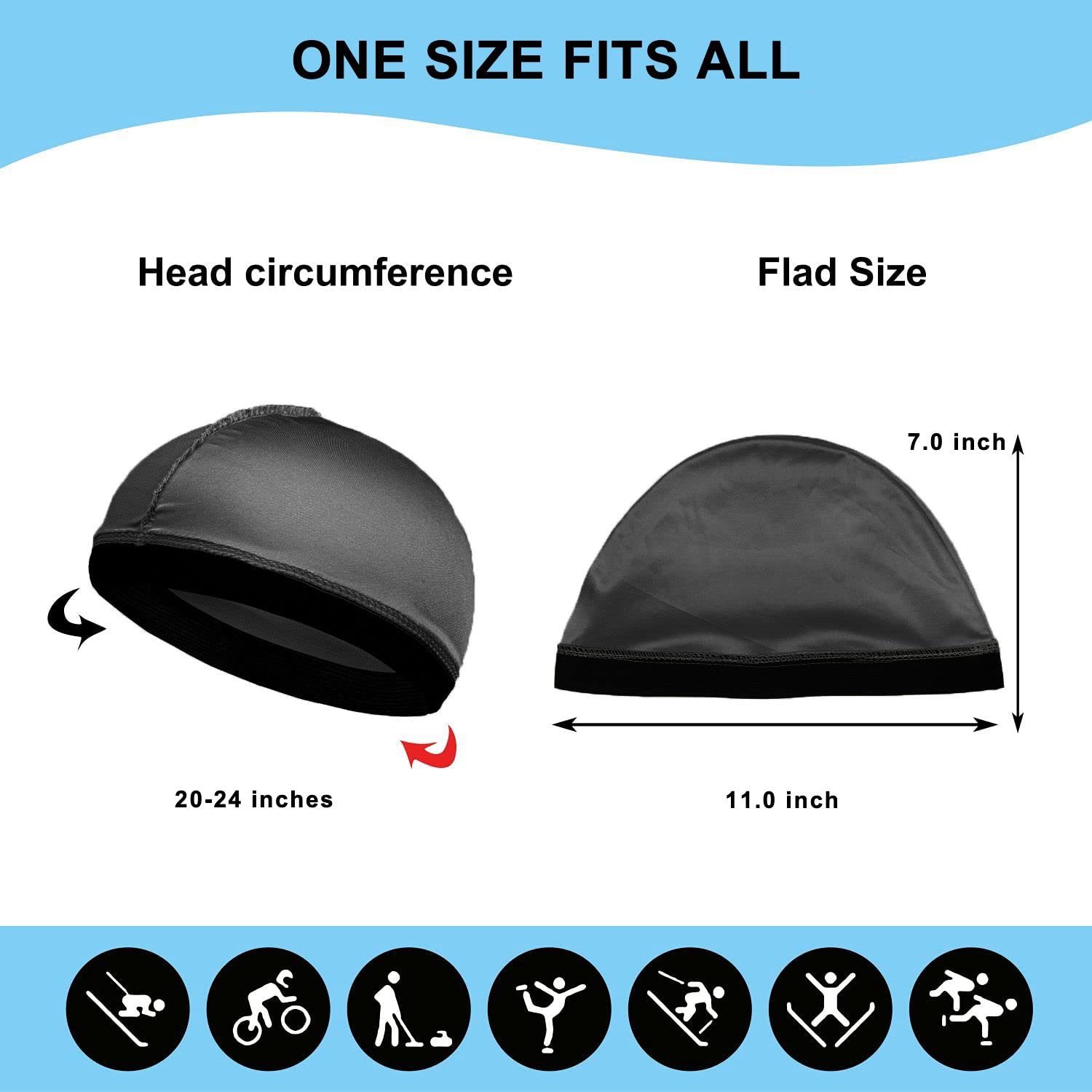 3PCS Wave Cap, Wave Caps for Men, Silk Durag Compression Cap for 360, 540, 720 Waves (Black, Black, Black)