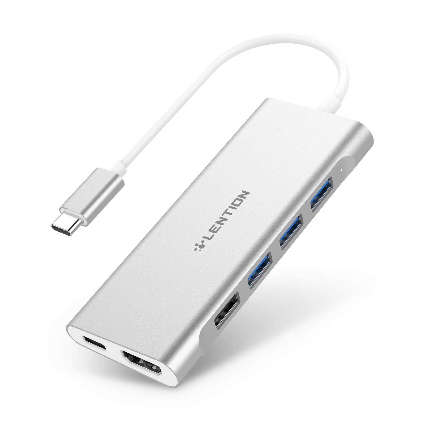 LENTION USB C Multi-Port Hub with 4K HDMI, 4 USB-A, SD 3.0 Card Reader, Type C Charging Adapter Compatible 2023-2016 MacBook Pro 13/15/16, New Mac Air/Surface, Chromebook, More (CB-C36, Silver)