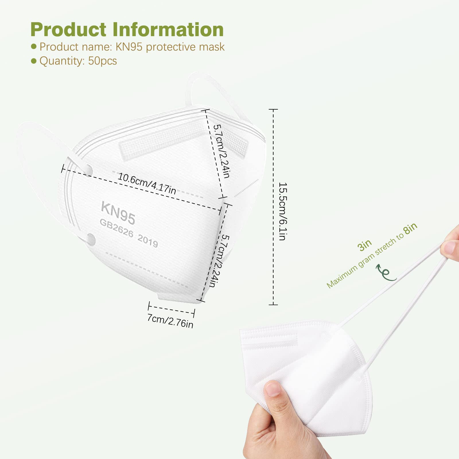 Wecolor KN95 Face Masks 50 Pack 5-Ply Breathable Safety Respirator Cup Dust Disposable KN95 Mask White