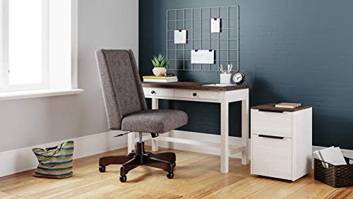 Signature Design by Ashley Dorrinson Modern Farmhouse Filing Cabinet with 2 Drawers, Whitewash & Brown