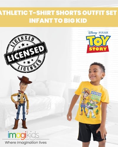 Disney Pixar Toy Story Buzz Lightyear Woody Toddler Boys Athletic T-Shirt and Mesh Shorts Set Yellow 3T