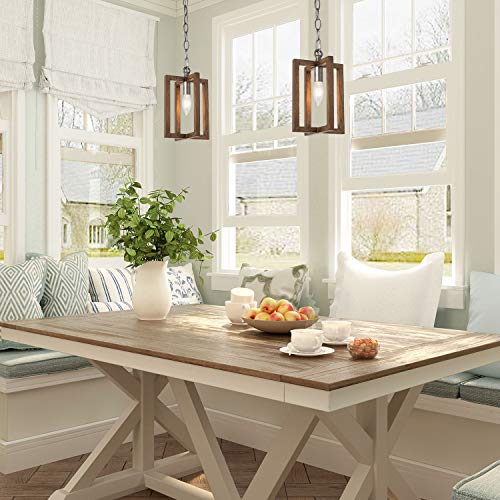 LOG BARN Farmhouse Pendant Lighting for Kitchen Island, Wood Rustic Pendant Light for Dining Room, Foyer, 6.5" W