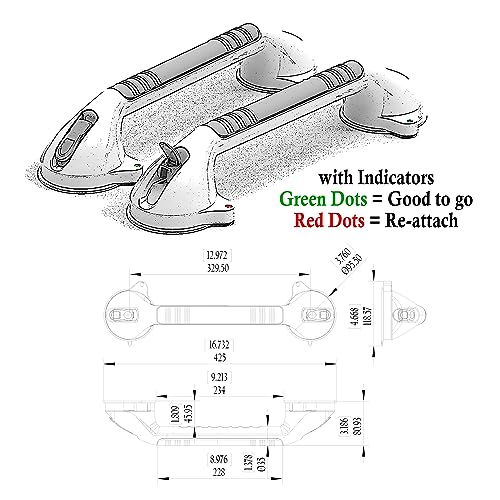 AmeriLuck 16.5inch 2 Pack Suction Balance Assist Bathroom Shower Handle,Bath Grab Bar with Indicators(White/Grey)