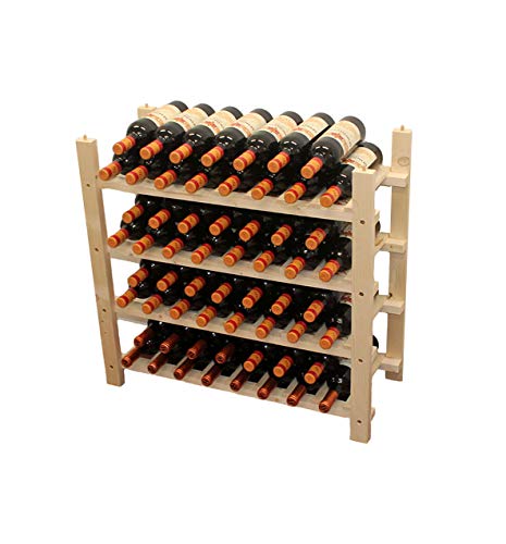 DisplayGifts Freestanding Stackable Wine Storage Rack Wooden Stand (60 Bottles Capacity: 4 Rows)