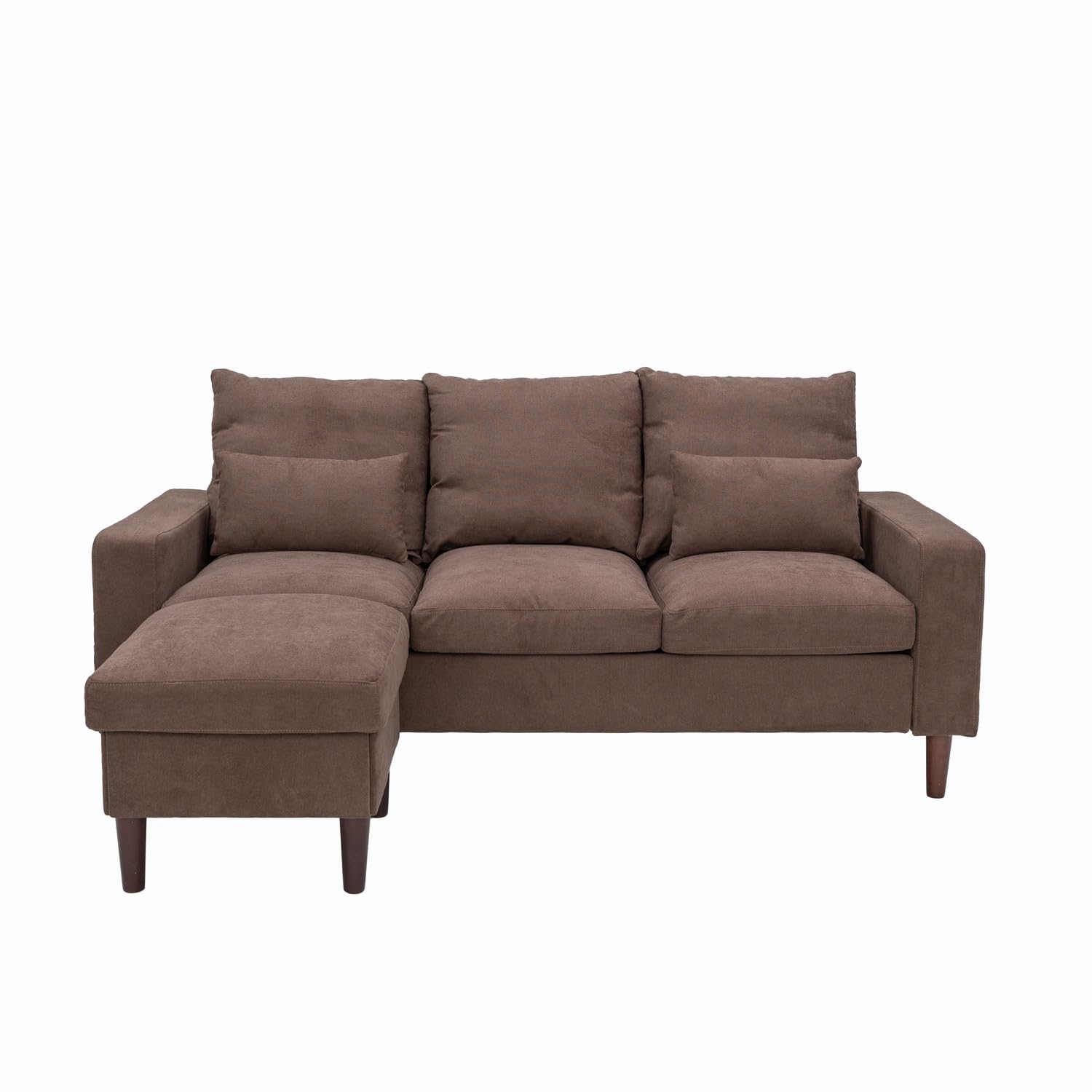 Panana Sectional Sofa Modern Deep 3-Seat Sofa Couch with Ottoman, Upholstered Furniture for Living Room, Apartment, Studio, Office (Black Artificial Leather, Track Arms)