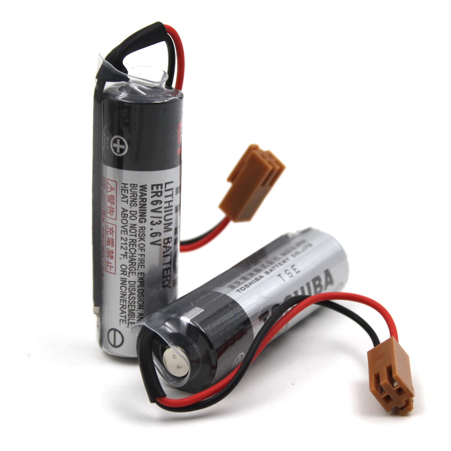 elxjar (2-Pack) 3.6V ER6V Battery Compatible with Toshiba PLC Battery in Factory Bag ER6VC119A/119B with Brown Plug